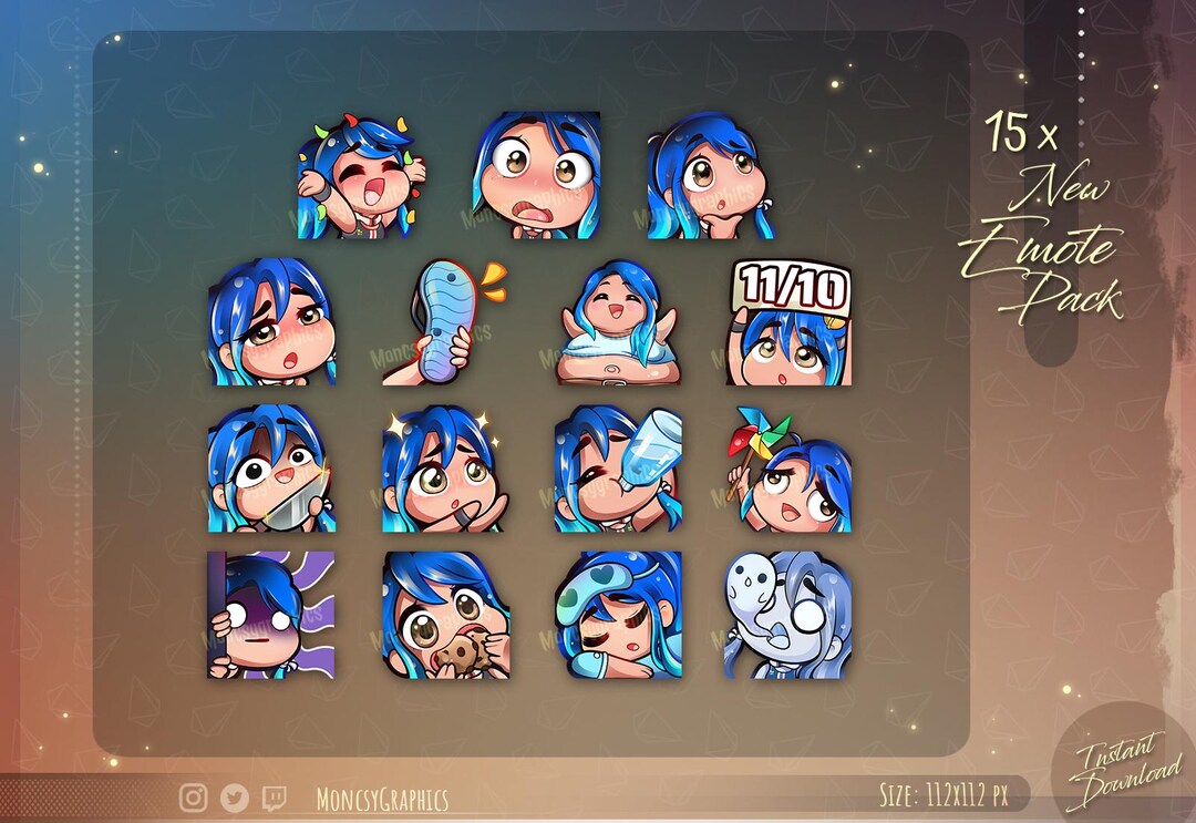 15x Twitch Emotes / Blue Hair/brown Eyes Chibi Girl Twitch Emotes for ...