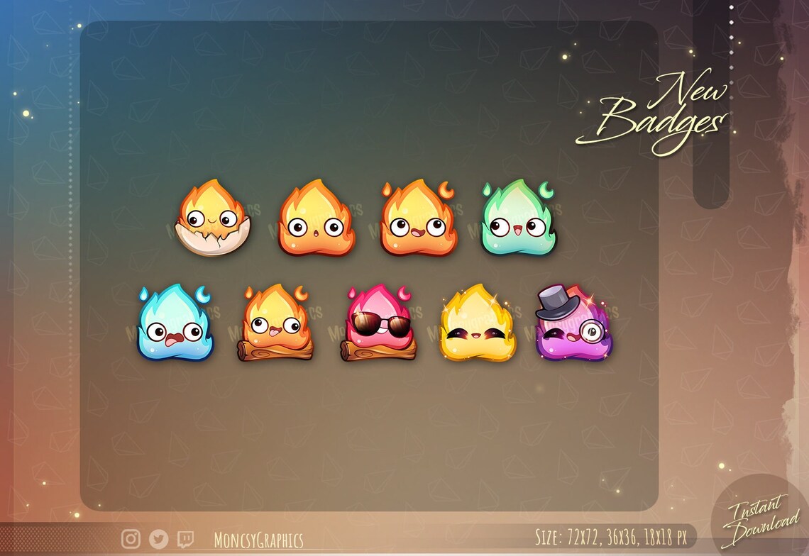 Twitch Cute Flame Badges / Kawaii Flame Badges for Streamers / Fire ...