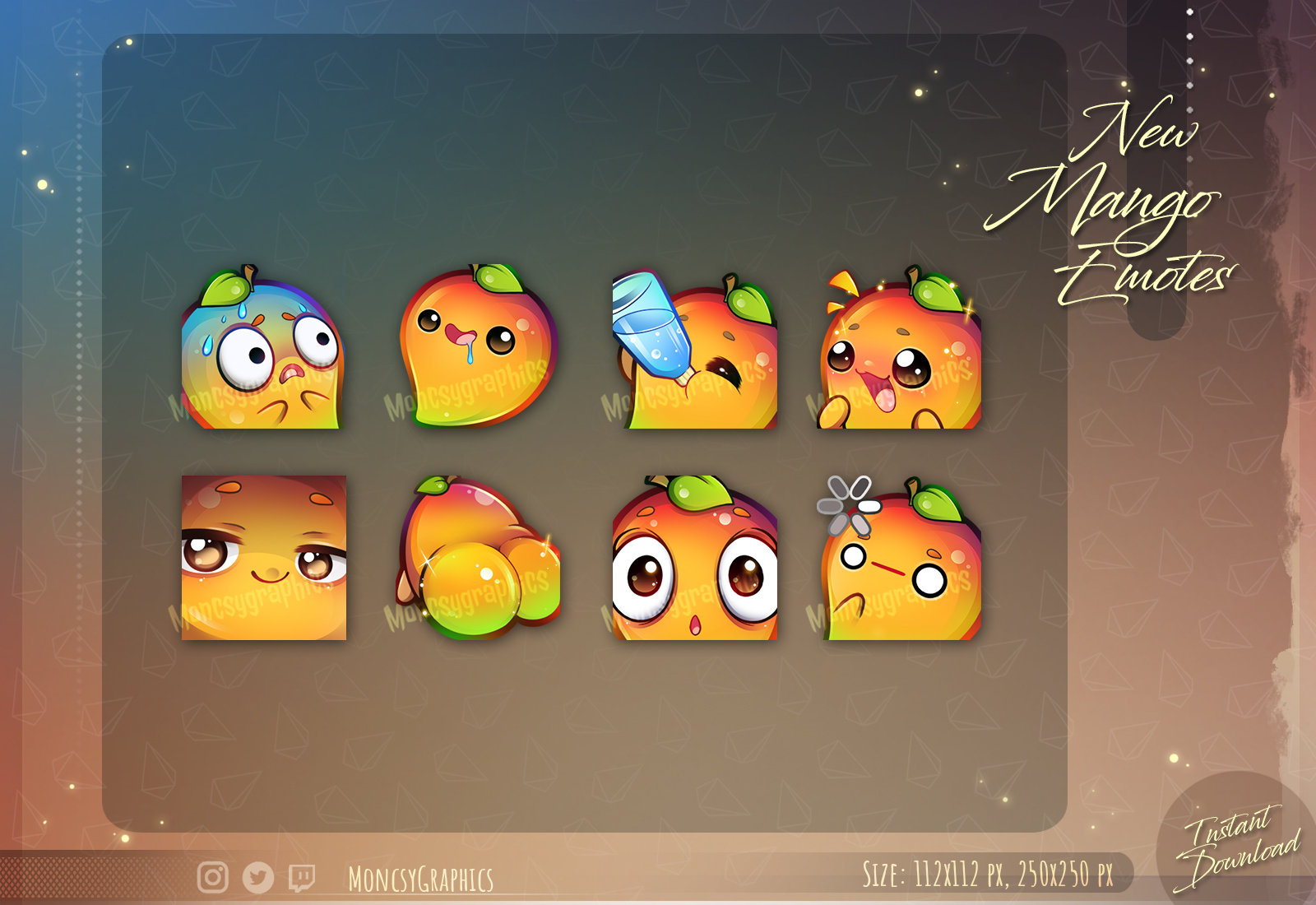 Twitch Cute Mango Emotes for Streamers / Kawaii Fruit Emote for Your ...