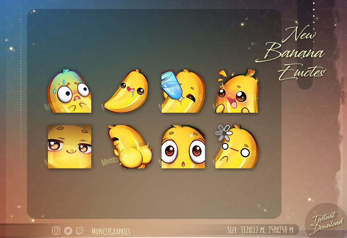 Twitch Cute Banana Emotes for Streamers / Kawaii Fruit Emote for Your ...