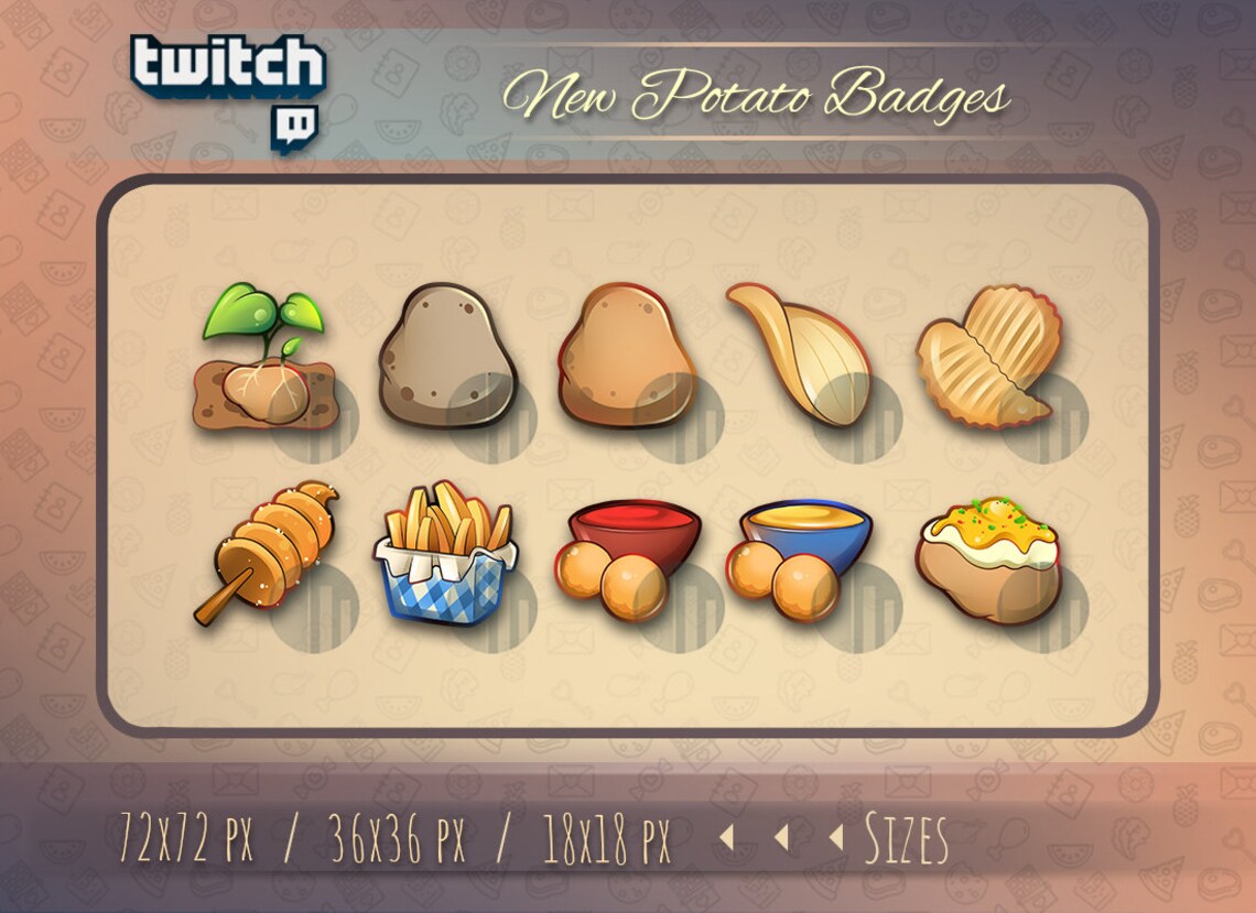 Twitch Potato Badges // Cute Potato Sub Cheer Badges for - Etsy