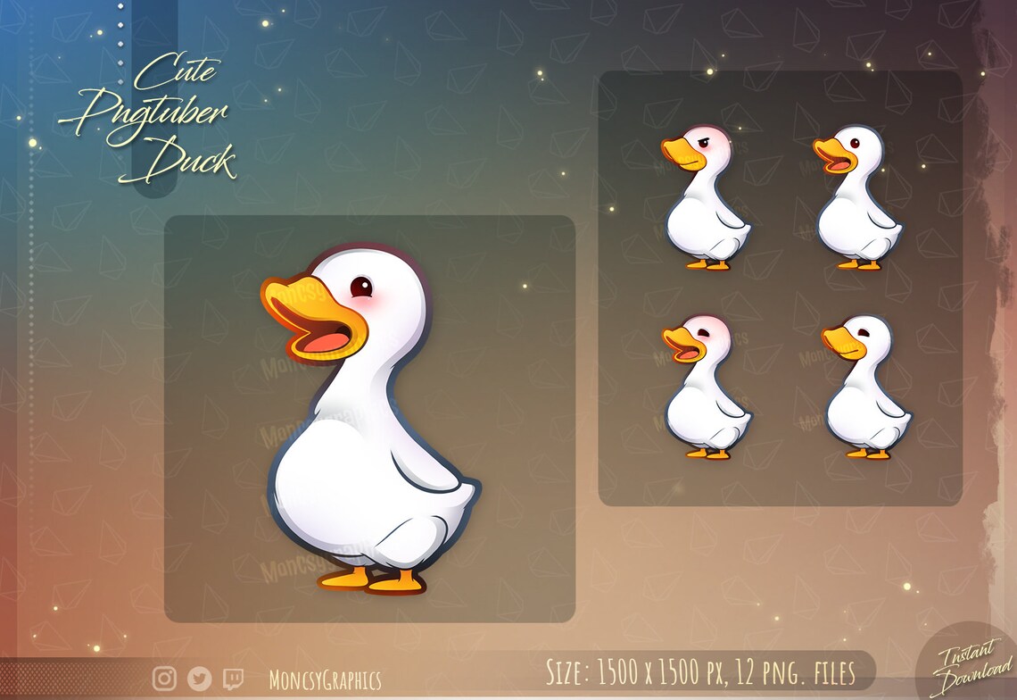 Cute Duck Pngtuber Model / Voice Reactive Stream Mascot / Vtuber Twitch ...