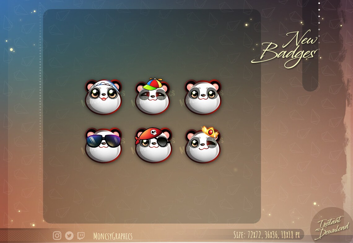Twitch Panda Bear Sub Bit Badges / Cute Panda Bear Badges for - Etsy