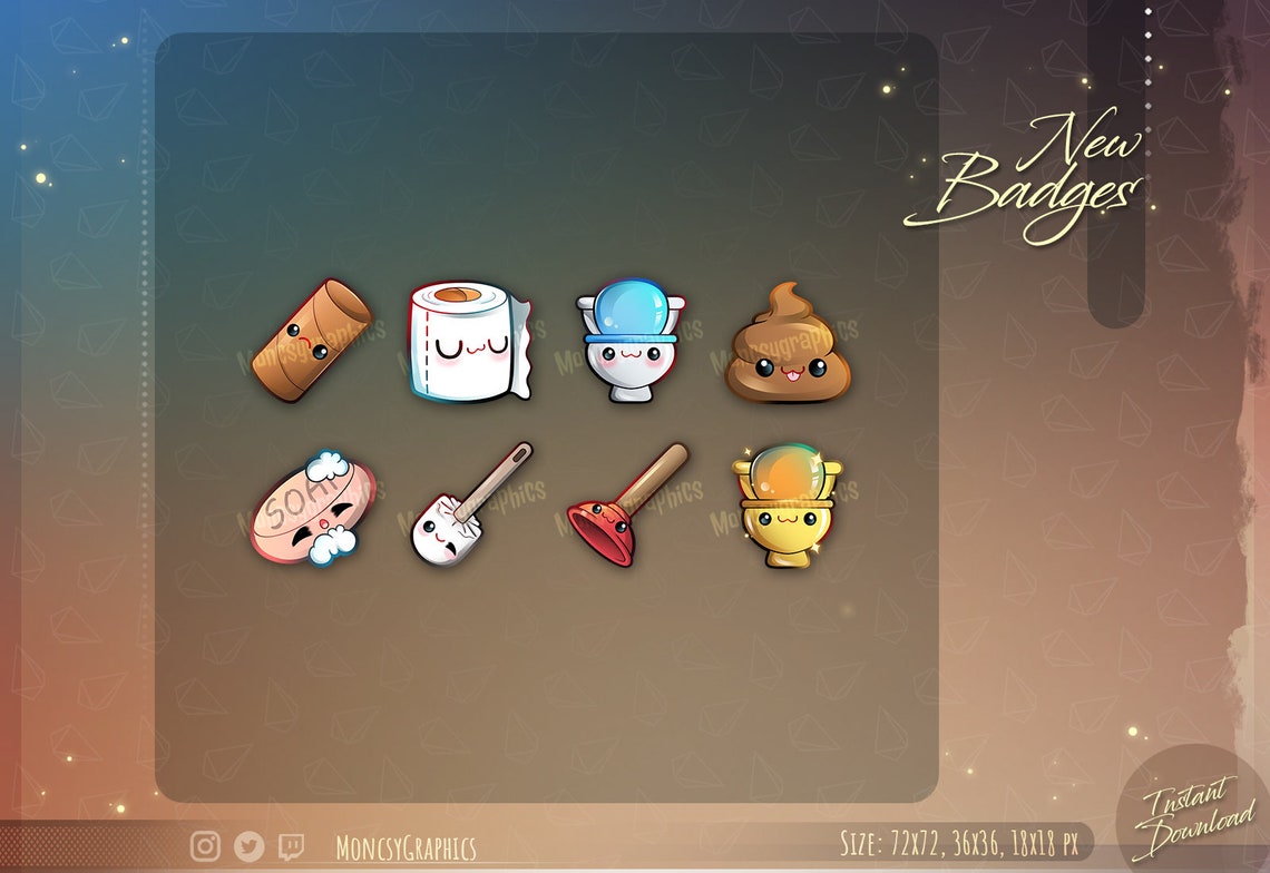 Cute Toilet Twitch Badges / Kawaii Toilet Sub Badges / Twitch 8x Toilet ...
