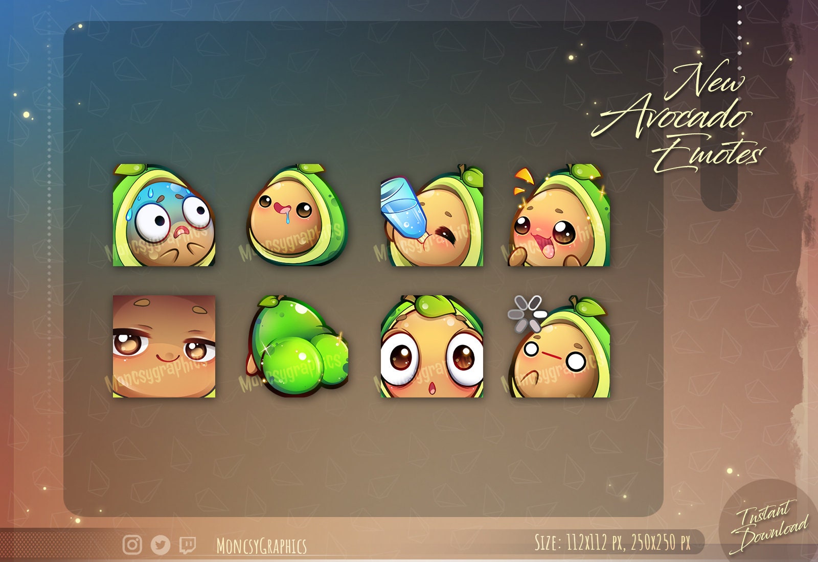 Twitch Cute Avocado Emotes for Streamers / Kawaii Fruit Emote for Your ...