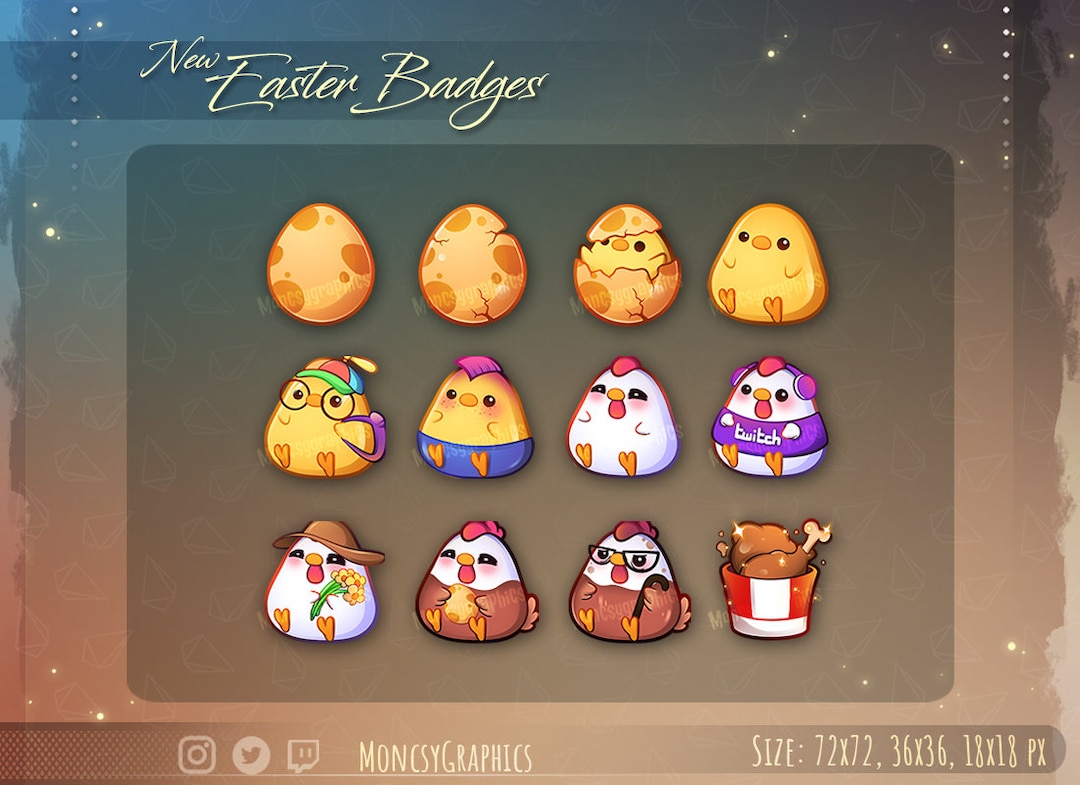 Cute Chicken Twitch Badges / Kawaii Chicken Sub Badges / Twitch 12x ...