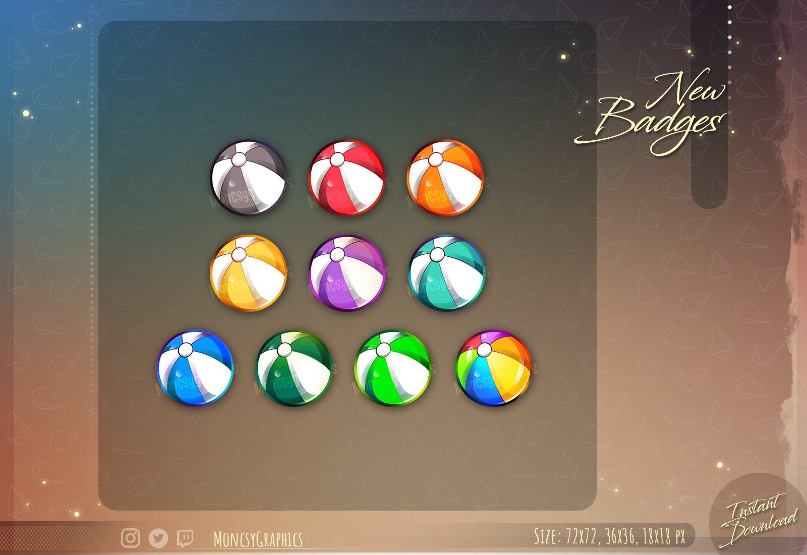 Cute Beach Ball Twitch Badges / Kawaii Summer Sub Badges / Twitch 10x ...