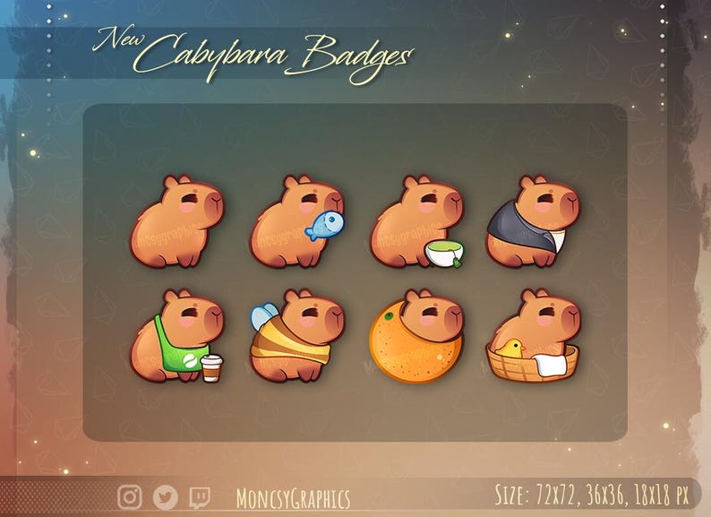 Cute Twitch Capybara Bit Badges / Capybara Sub-badges / Cheer Badges - Etsy