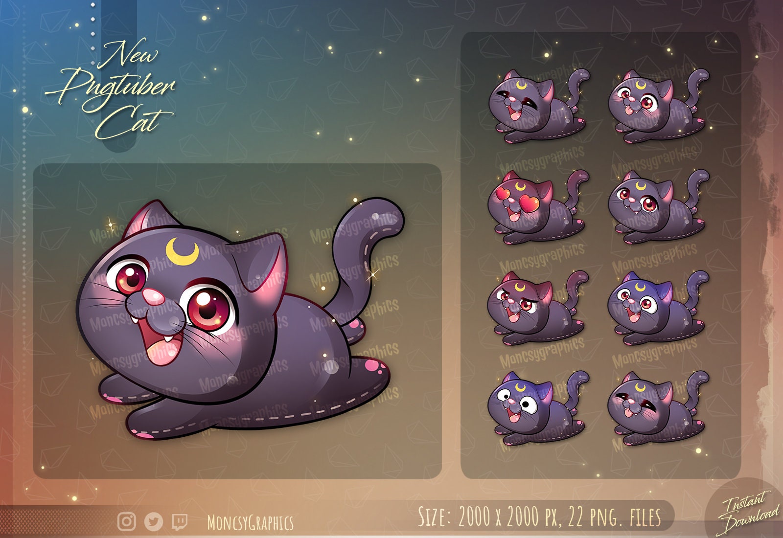 Cute Black Sailor Moon Inspired Cat Pngtuber Model / Voice Reactive ...