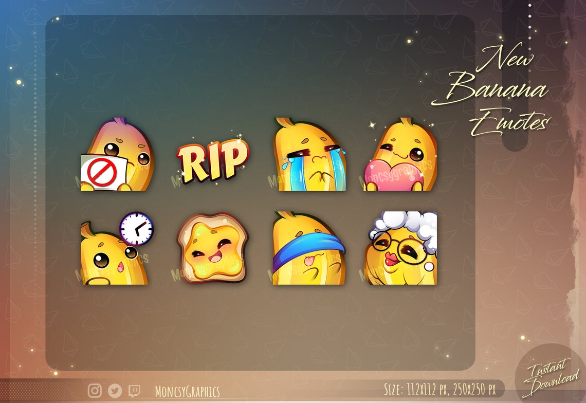 Twitch Cute Banana Emotes for Streamers / Kawaii Fruit Emote for Your ...