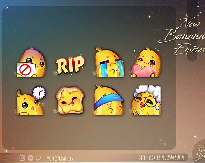 Twitch Cute Banana Emotes for Streamers / Kawaii Fruit Emote for Your ...
