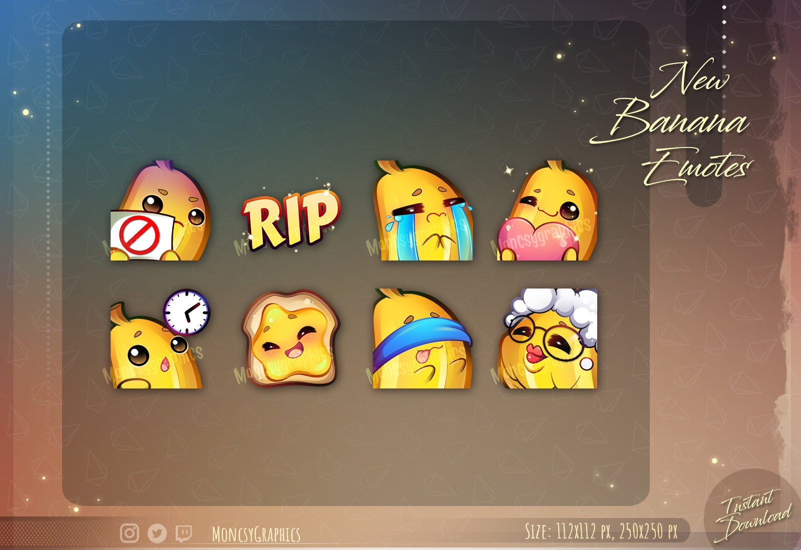 Twitch Cute Banana Emotes for Streamers / Kawaii Fruit Emote for Your ...