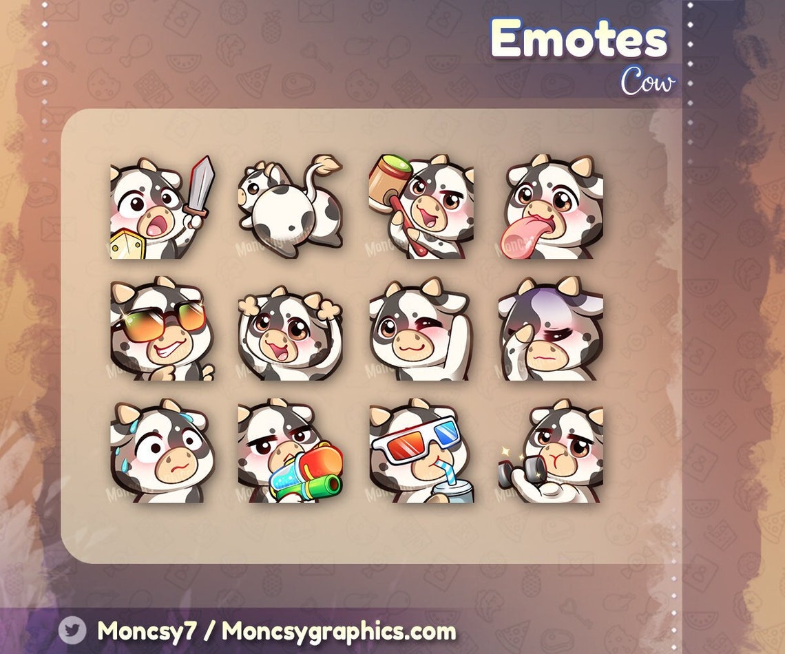 Cute Cow Twitch Emotes / Kawaii Cow Emotes for Your Twitch, Discord ...