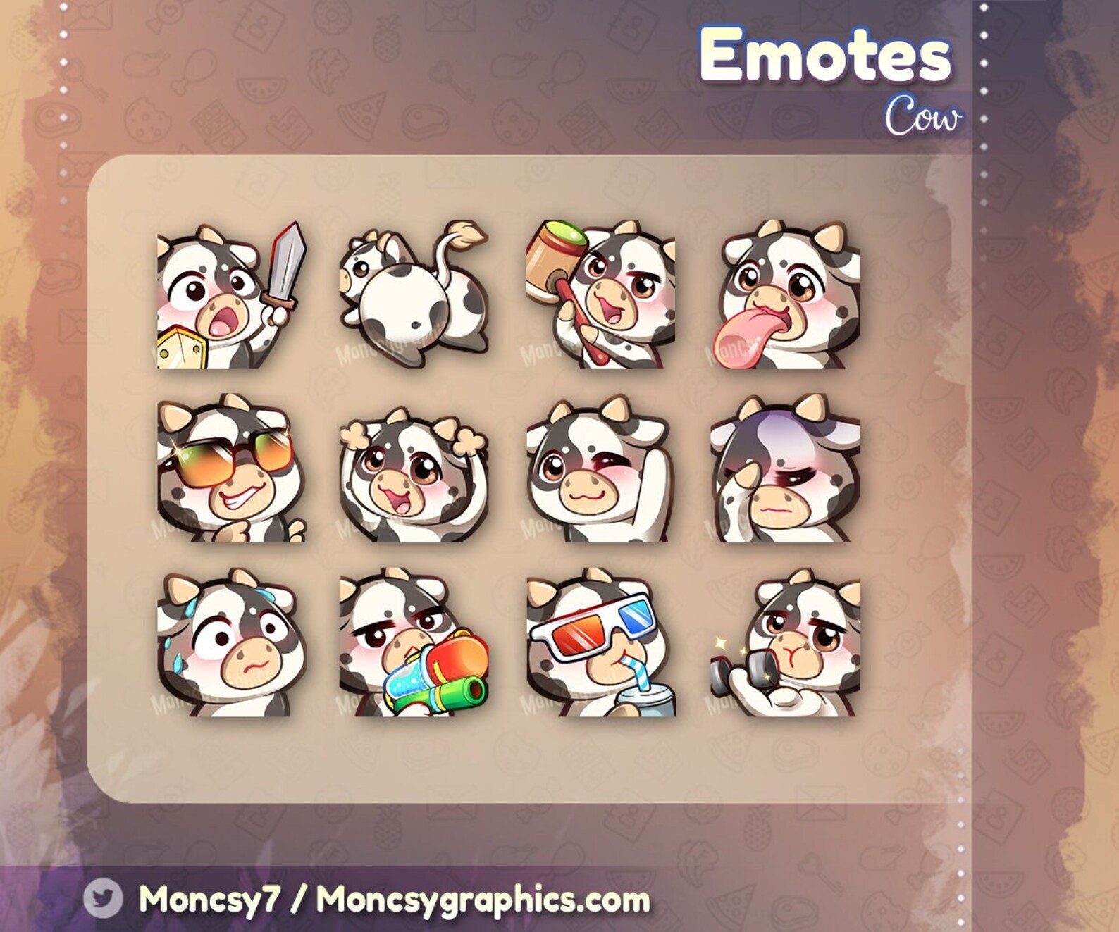 Cute Cow Twitch Emotes / Kawaii Cow Emotes for Your Twitch, Discord ...