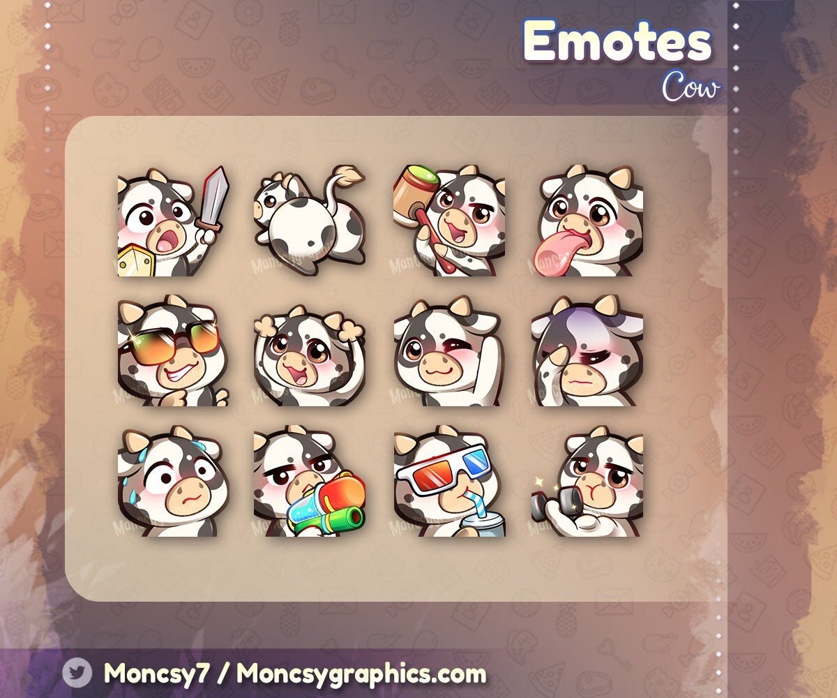 Cute Cow Twitch Emotes / Kawaii Cow Emotes for Your Twitch, Discord ...