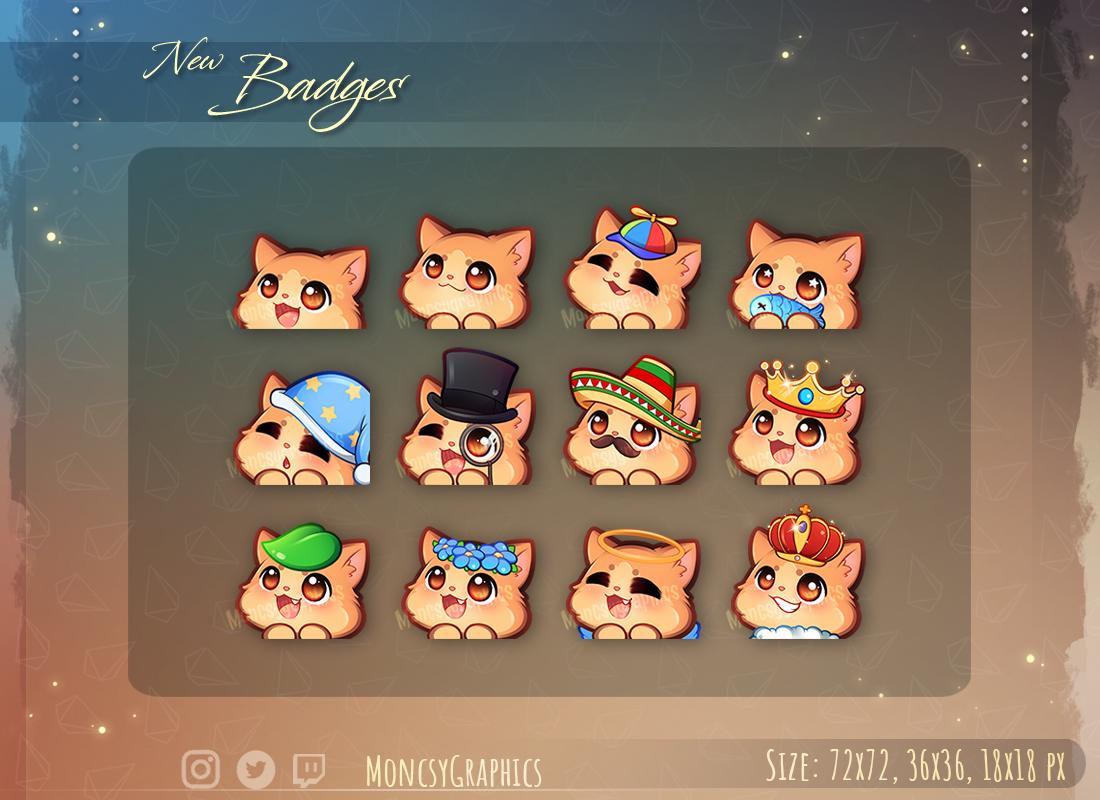 Cute Cat Twitch Badges / Twitch 12x Cat Badges / Twitch Sub Cheer ...