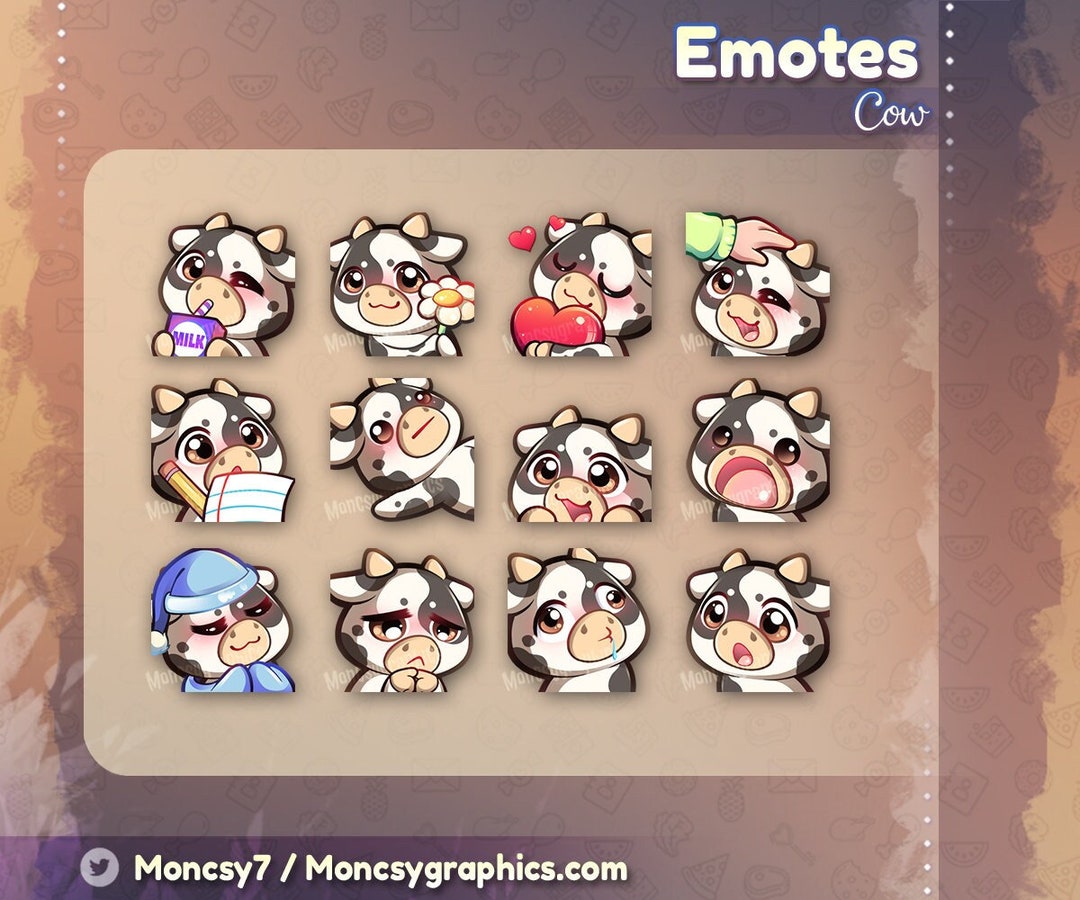 Cute Cow Twitch Emotes / Kawaii Cow Emotes for Your Twitch, Discord ...