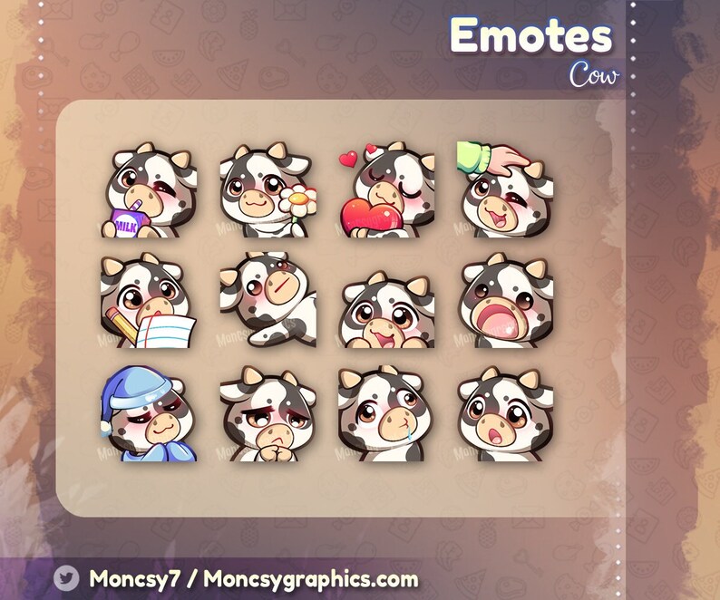 Cute Cow Twitch Emotes / Kawaii Cow Emotes for Your Twitch, Discord ...