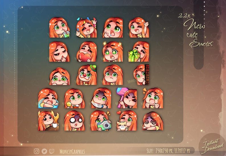 22x Ginger Girl Chibi Emotes for Twitch and Discord (digital Download ...
