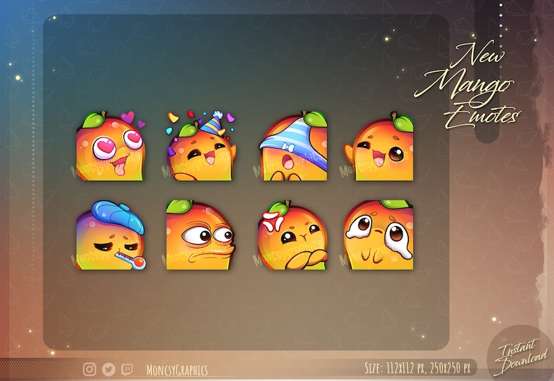 Twitch Cute Mango Emotes for Streamers / Kawaii Fruit Emote for Your ...