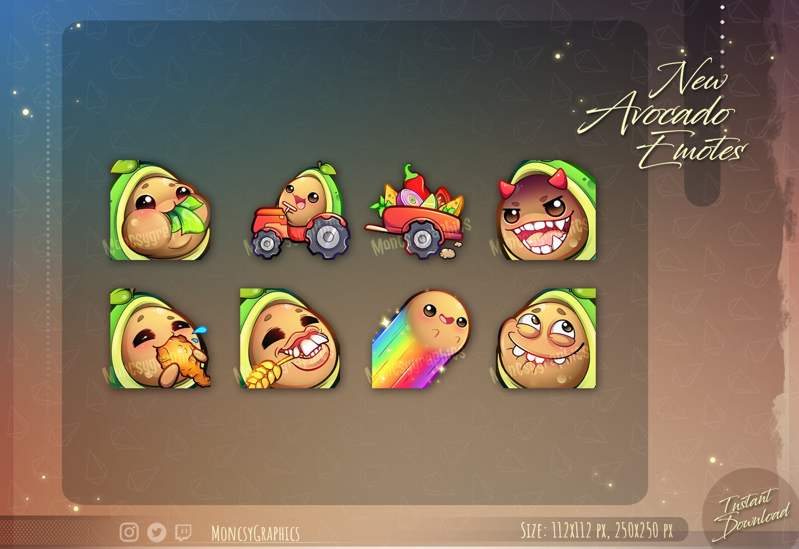 Twitch Cute Avocado Emotes for Streamers / Kawaii Fruit Emote for Your ...