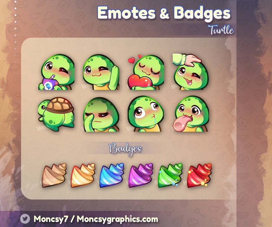 Cute Turtle Twitch Emotes and Seashell Badges / Kawaii Turtle Emotes ...