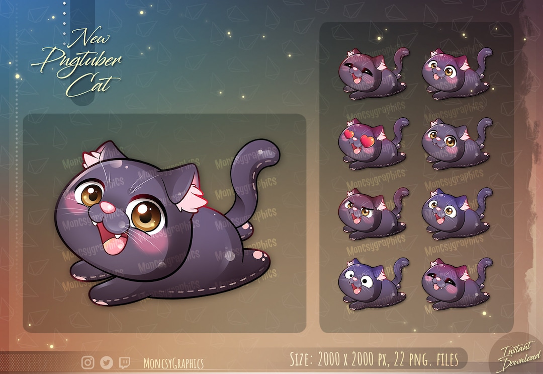 Cute Black Cat Pngtuber Model / Voice Reactive Stream Mascot / Vtuber ...