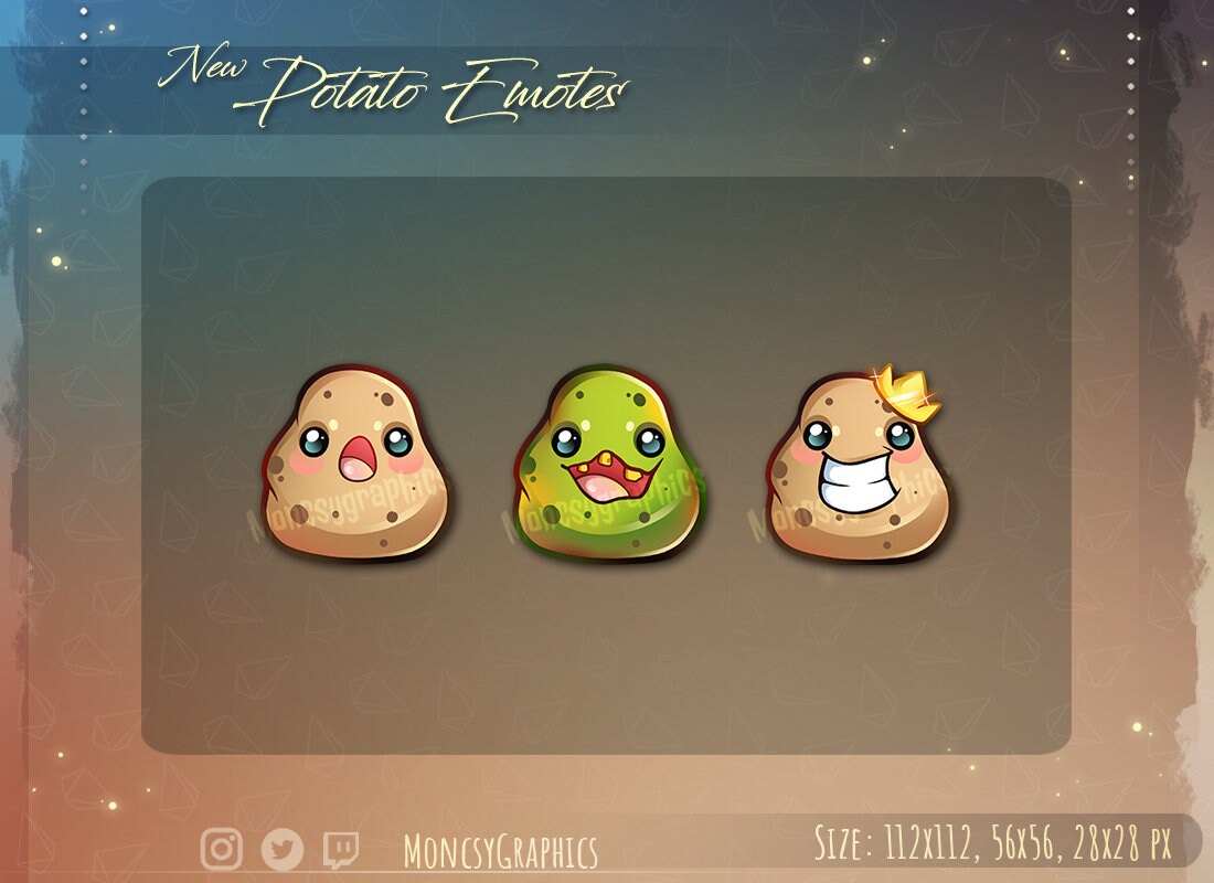Twitch Potato Emotes // Cute Emotes for Streamers / Kawaii / Potato - Etsy
