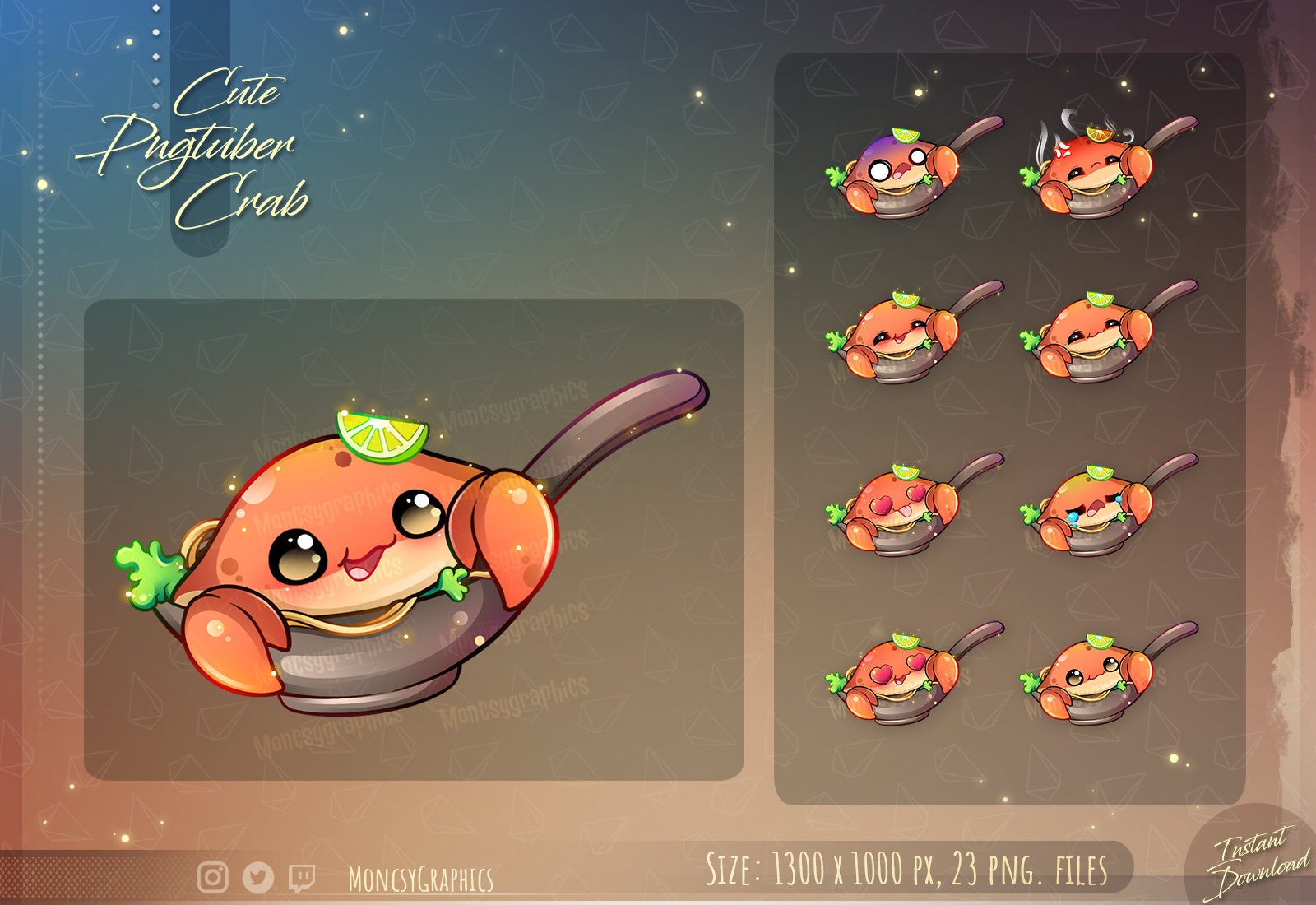 Cute Crab Pngtuber Model / Voice Reactive Stream Mascot / Vtuber Twitch ...