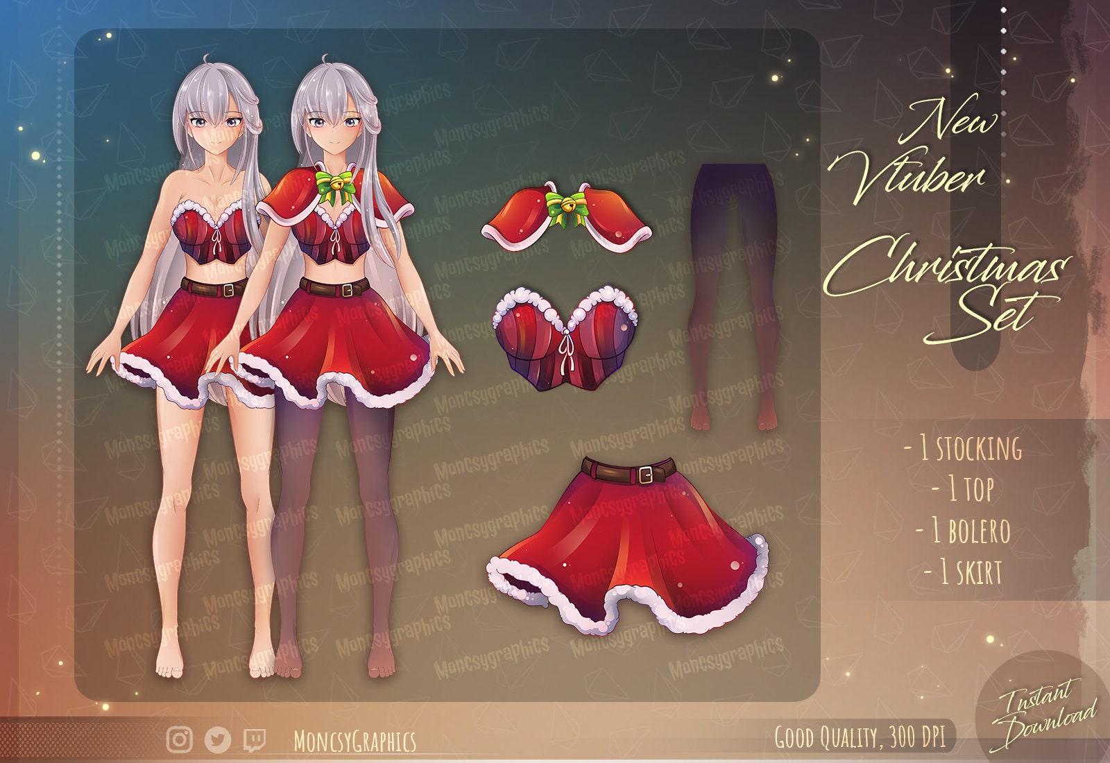 Vtuber Character Asset Set / Christmas Set for Twitch/youtube/ Female ...