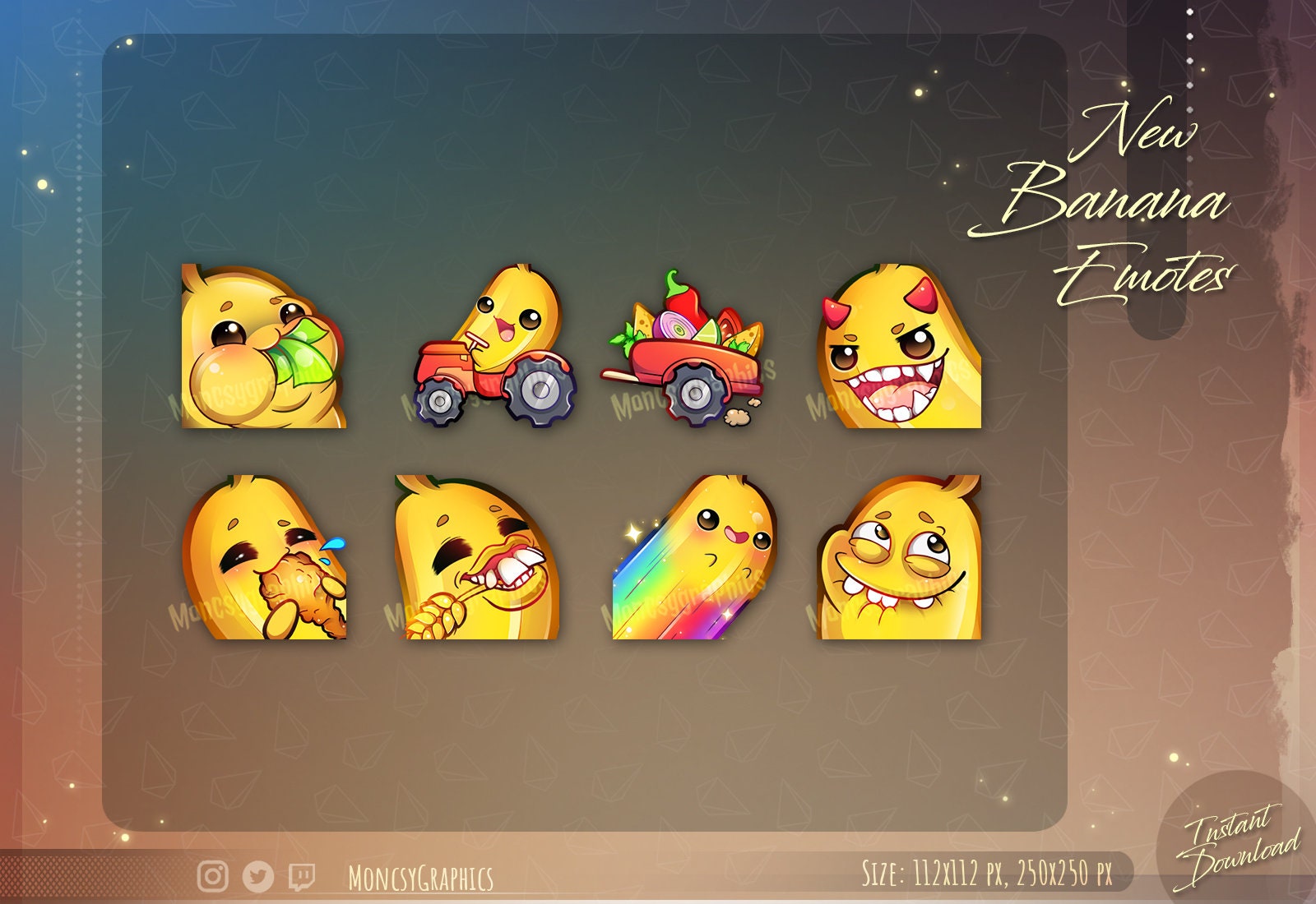 Twitch Cute Banana Emotes for Streamers / Kawaii Fruit Emote for Your ...