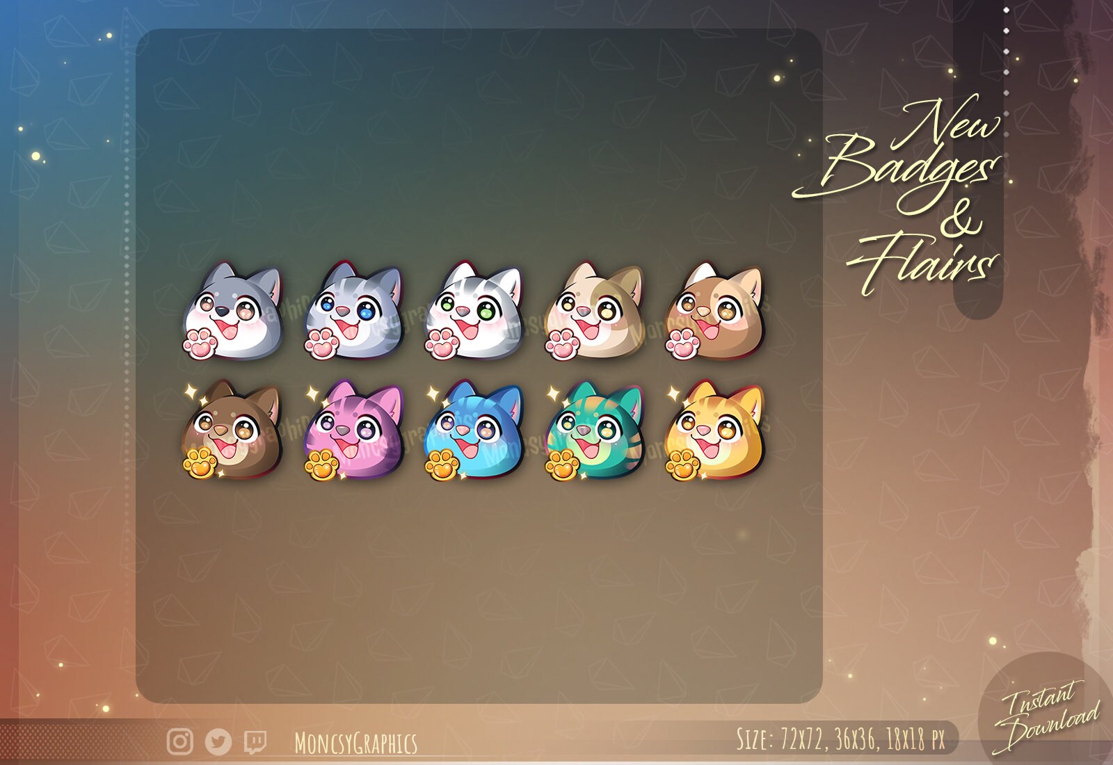 Twitch Cat Badges & Badge Flair / Cute Chibi Cat Bit Badges for ...