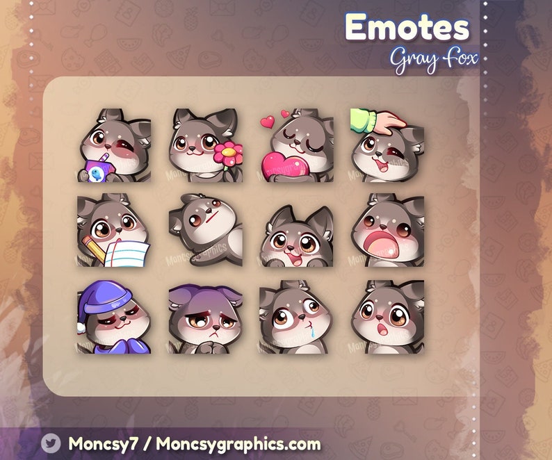 Cute Gray Fox Twitch Sub Emotes / Kawaii Fox Emotes for Your Twitch ...
