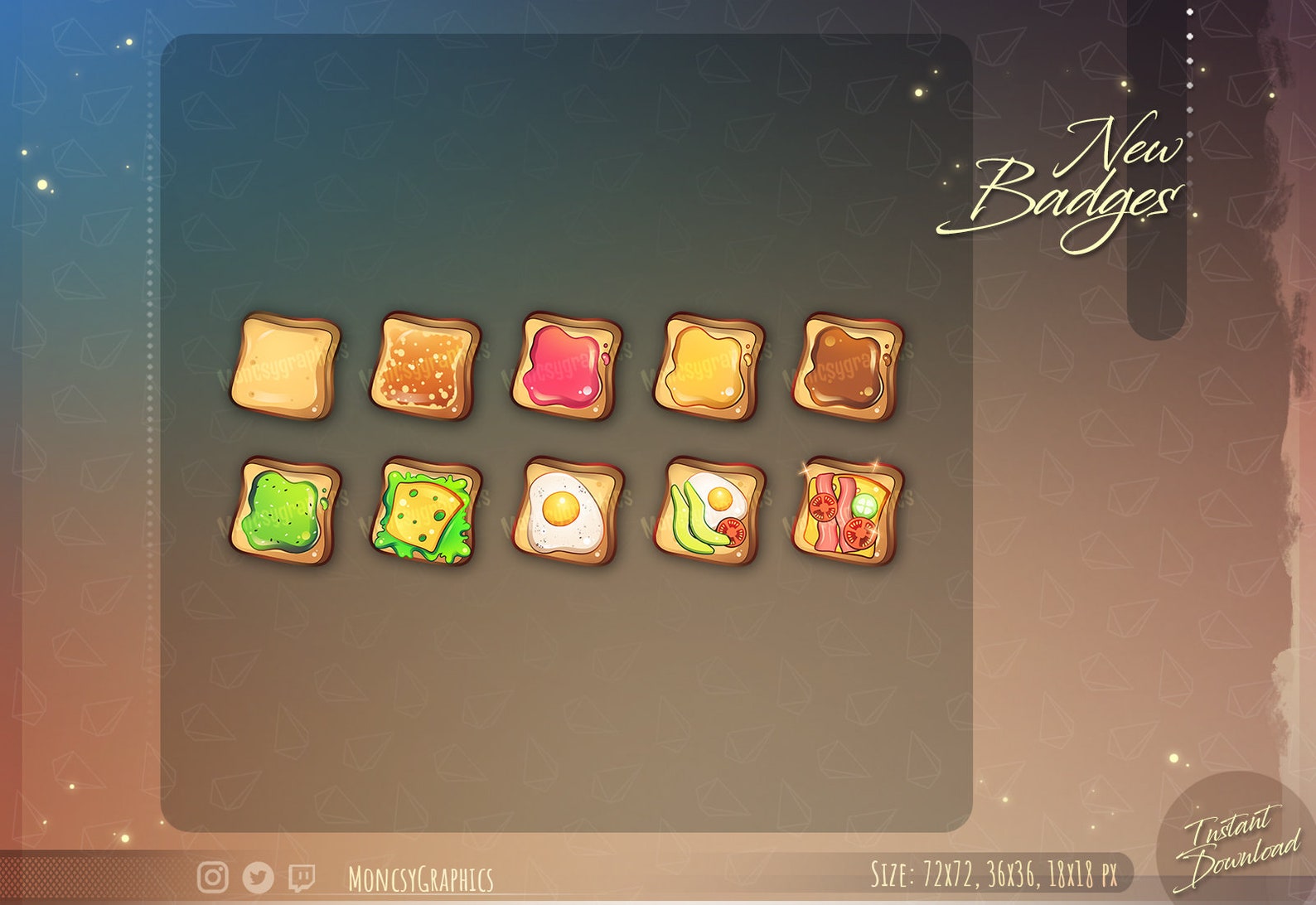 Twitch Bread Sub Bit Badges / Cute Toast Badges for Streamers / Kawaii Cute Bread Badge for Your ...