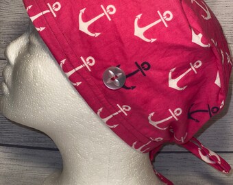 Navy Anchors Ponytail Womens Lined Surgical Scrub Cap - Etsy