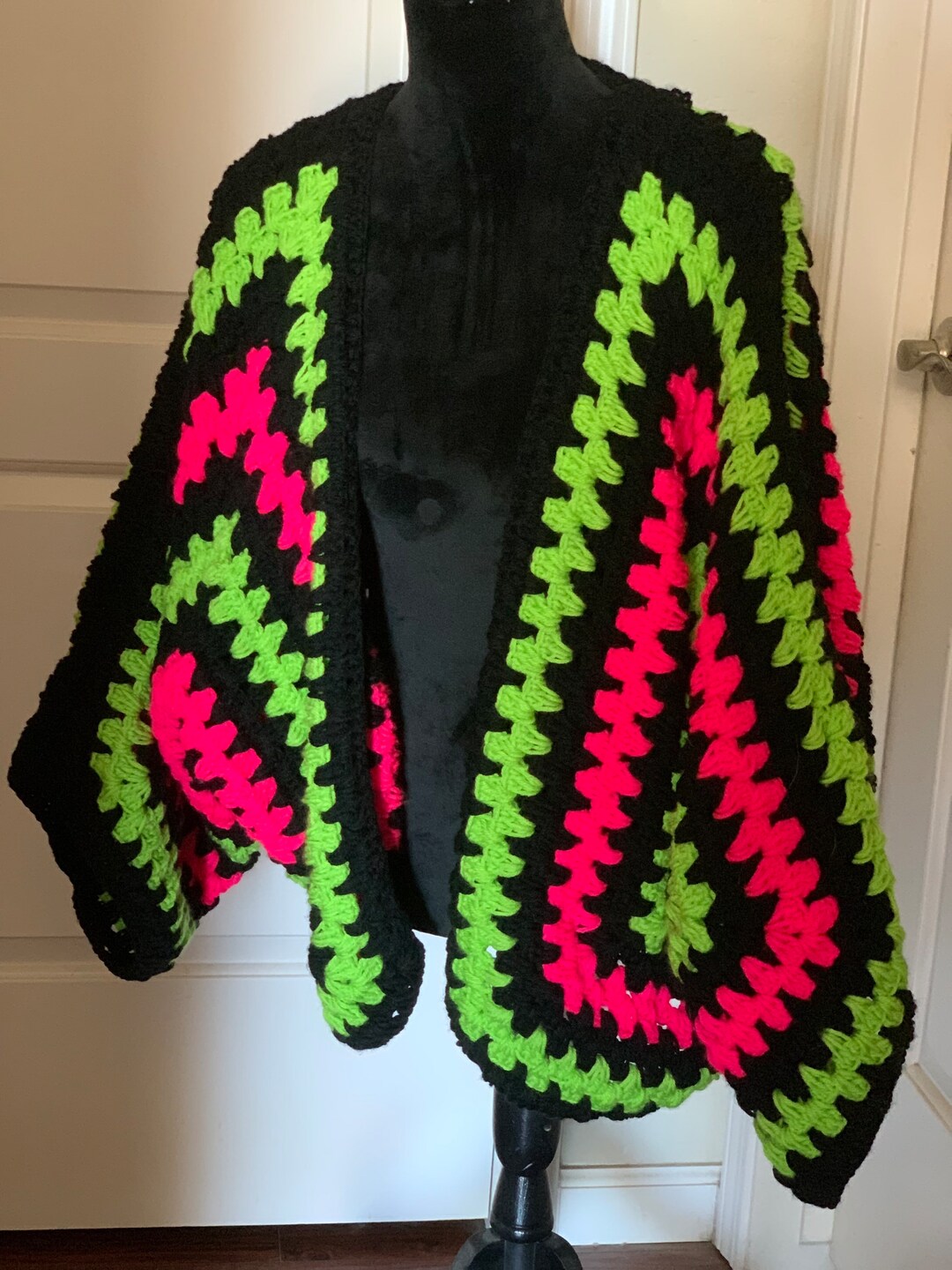 Bright Colored Neon and Black Boho Rave Festival Crochet Cardigan ...