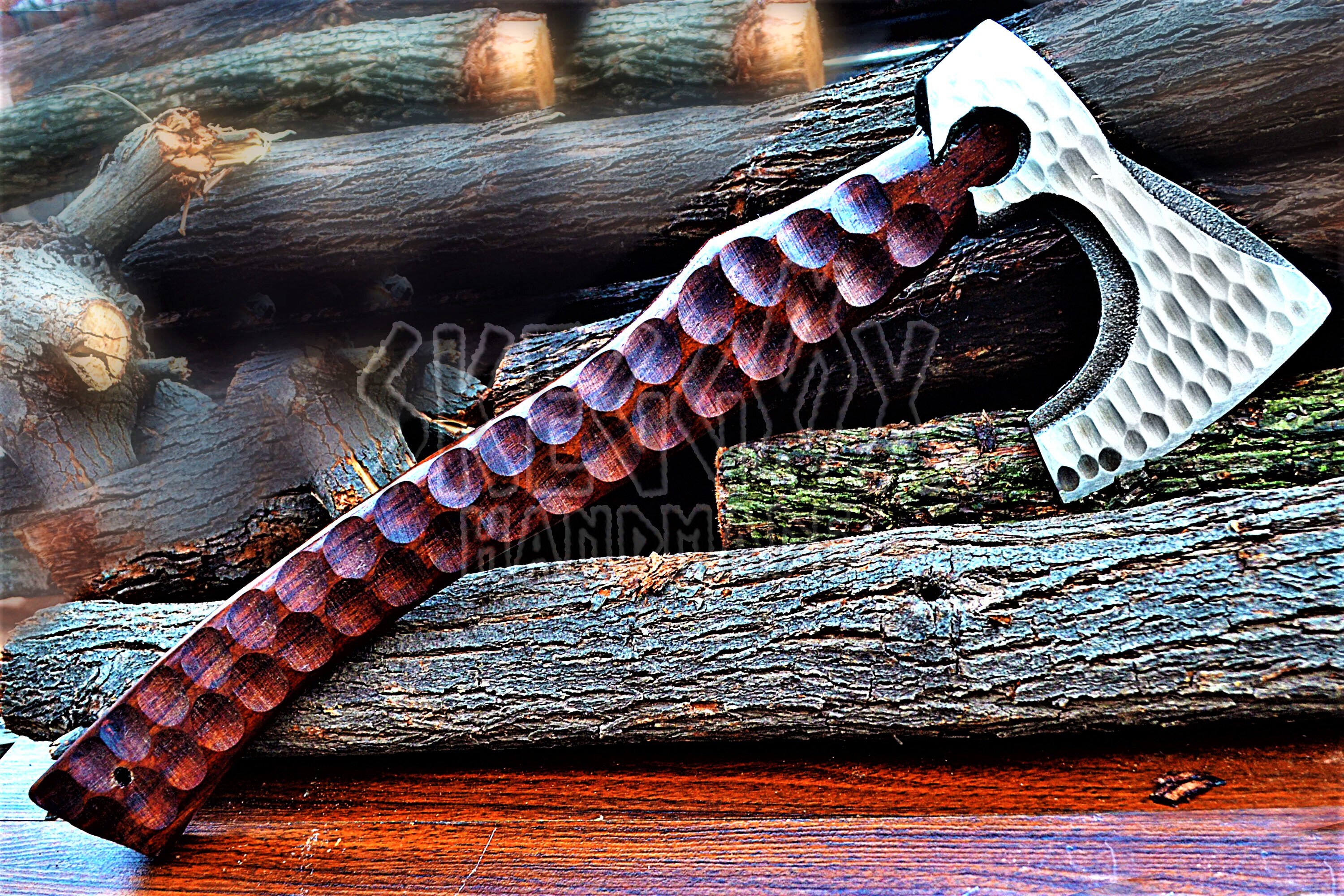 SKX-07-A Forged 18 Viking Axe With Custom Dent Work, Rose Wood Handle ...