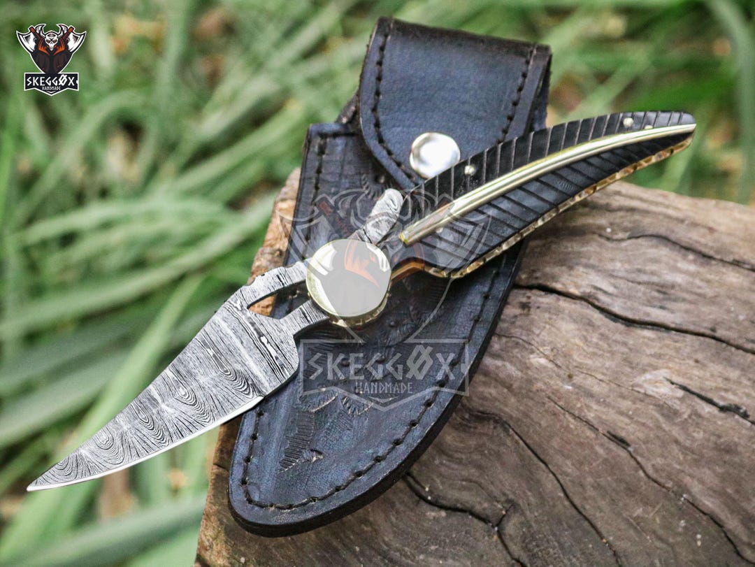 Hand Forged Leaf Style Damascus Steel Pocket Knife, Damascus Steel ...