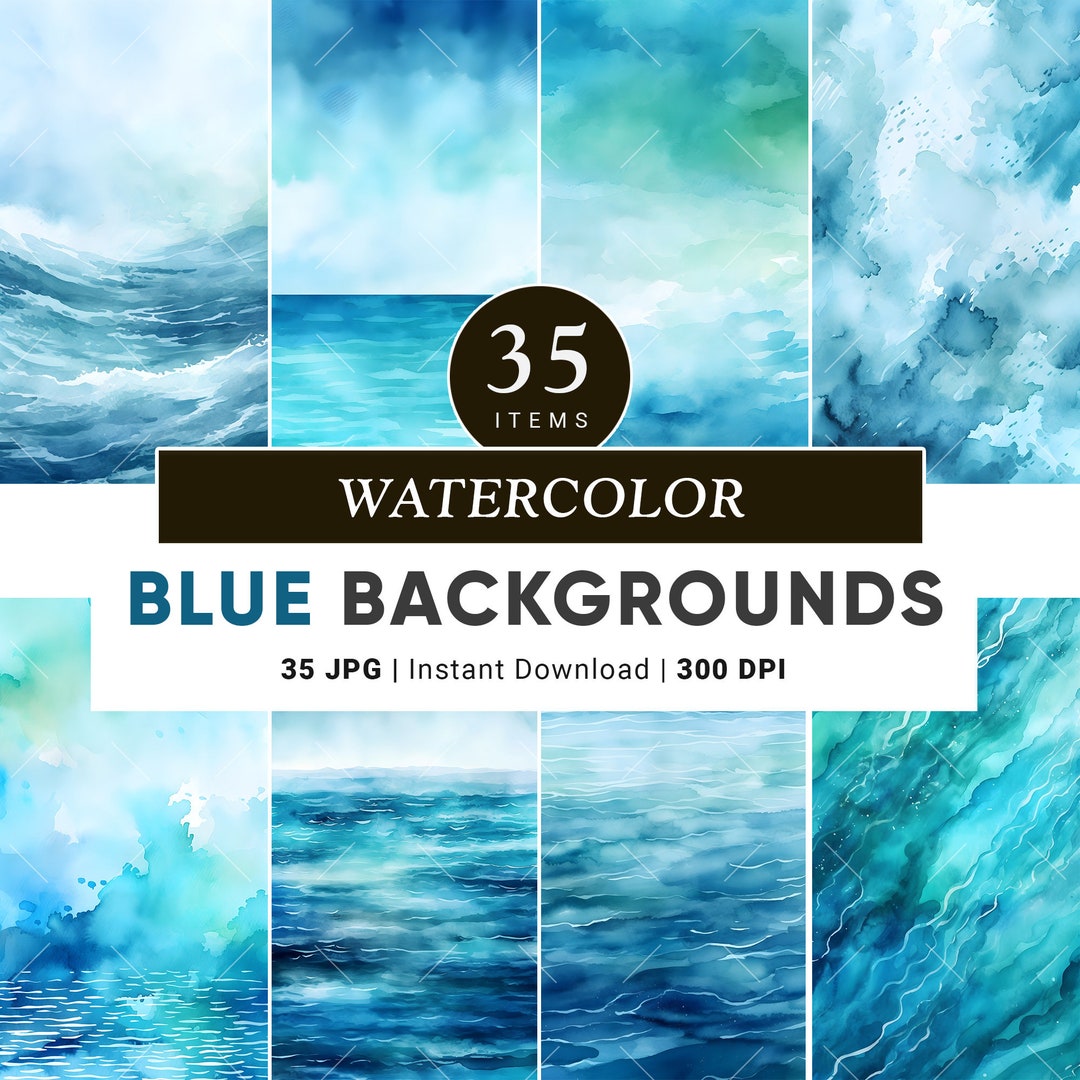 Set of 35 Watercolor Blue Backgrounds | Instant Download | Blue ...