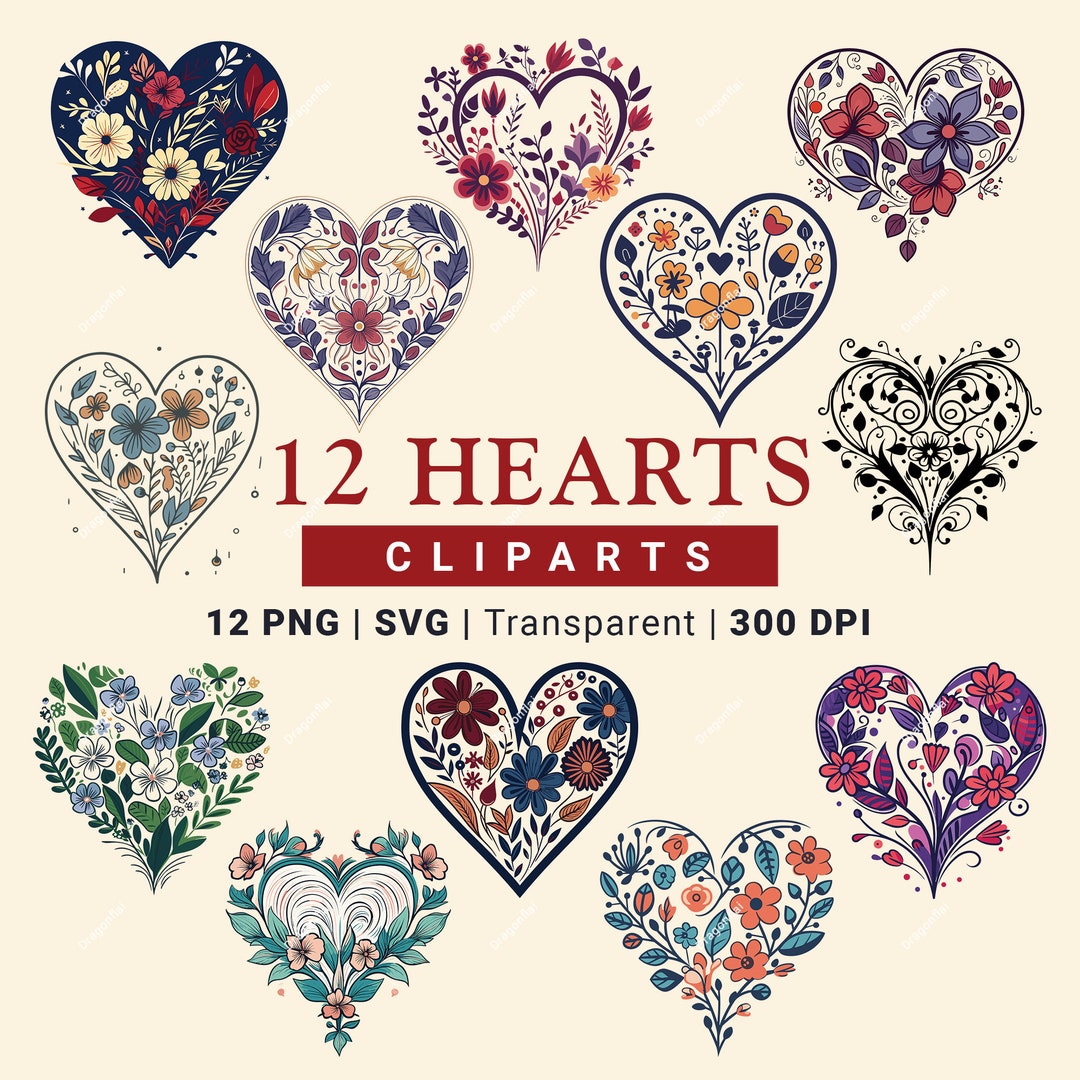 12 Heart Clipart Bundle | PNG, SVG | Print Ready | Transparent ...