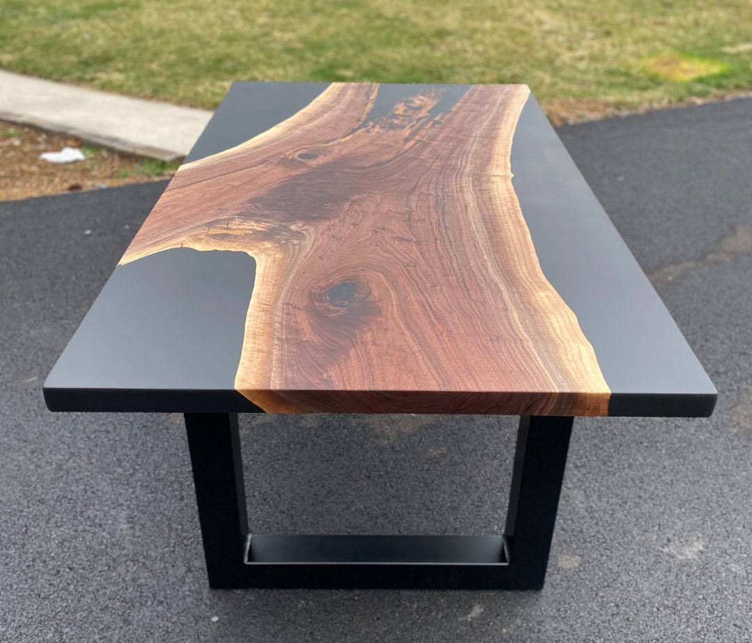 Figured Black Walnut With Black Epoxy Dinning Room Table. - Etsy