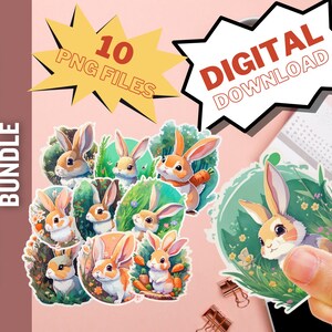 Printable Cute Rabbits Sticker Bundle 10 Cute Rabbit - Etsy