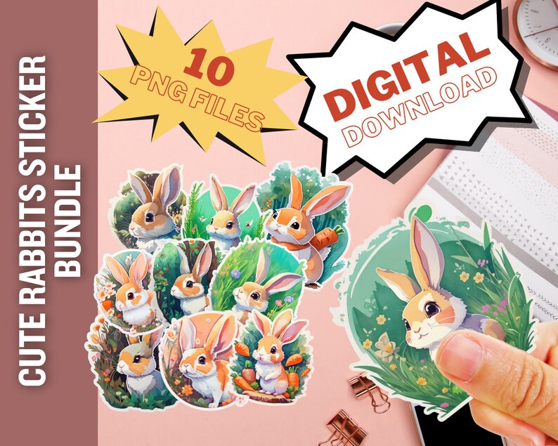Printable Cute Rabbits Sticker Bundle 10 Cute Rabbit - Etsy