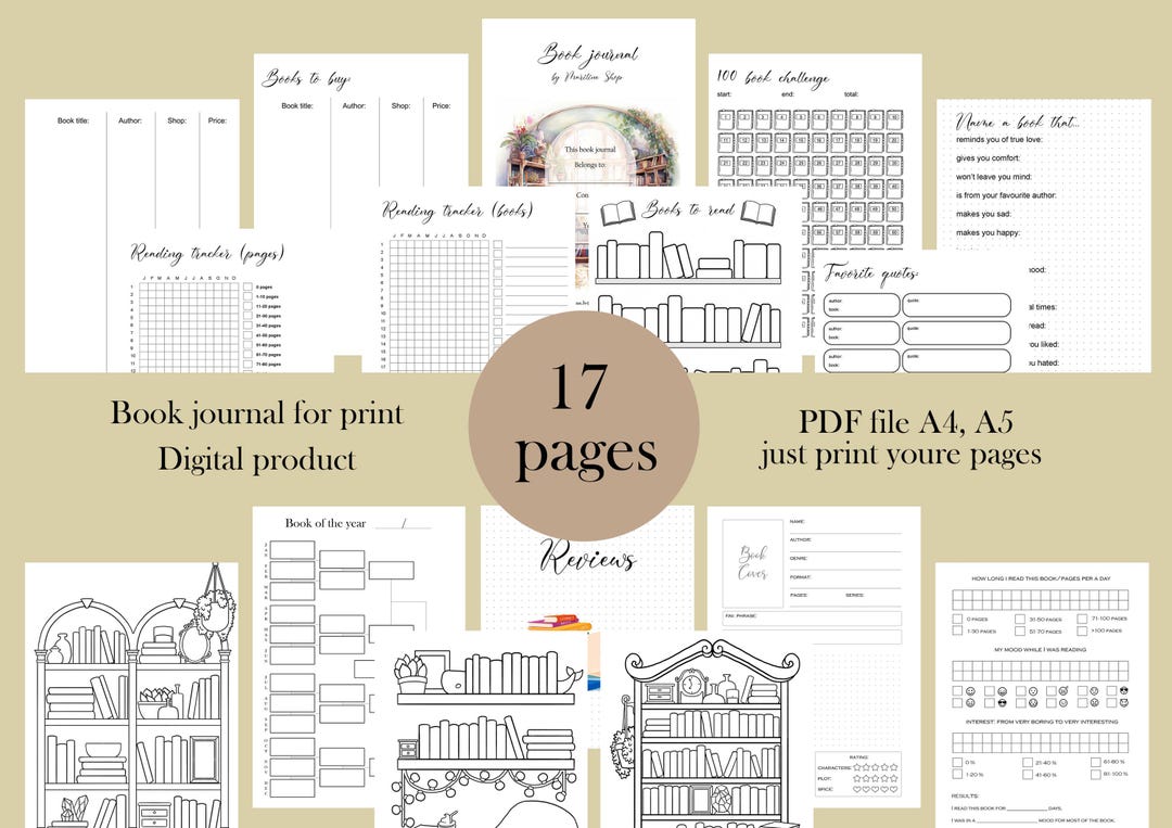 Digital Book Journal, Printable Reading Journal, PDF Reading Planner ...