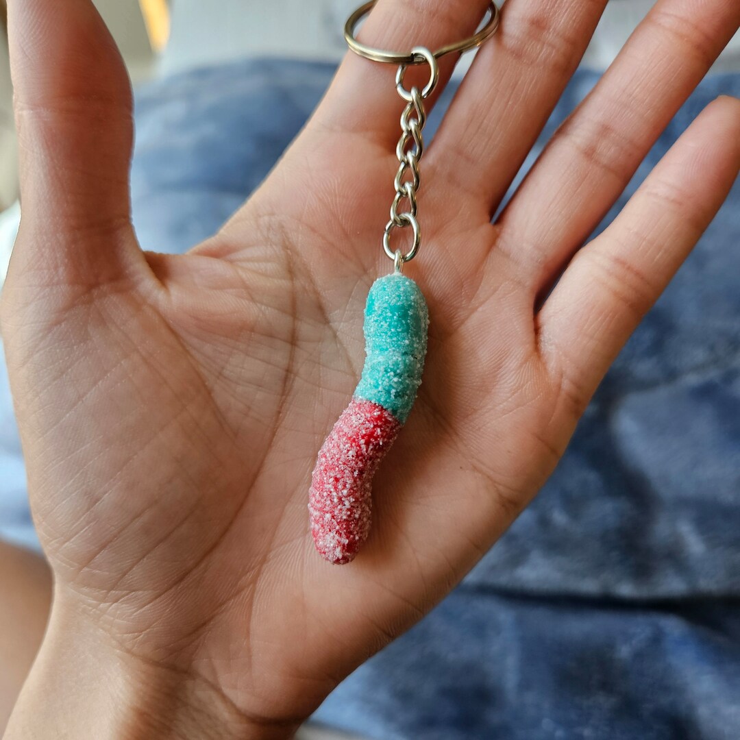 Colorful Sour Gummy Worm Keychain - Etsy