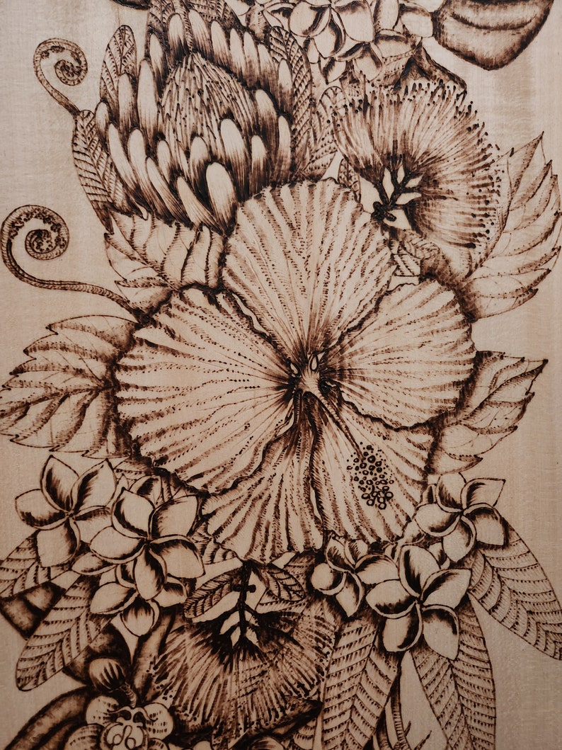 Custom Tropical Flower Wood Burning Wall Decor, Pyrography - Etsy