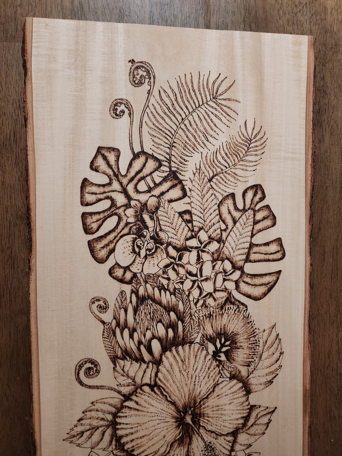 Custom Tropical Flower Wood Burning Wall Decor, Pyrography - Etsy