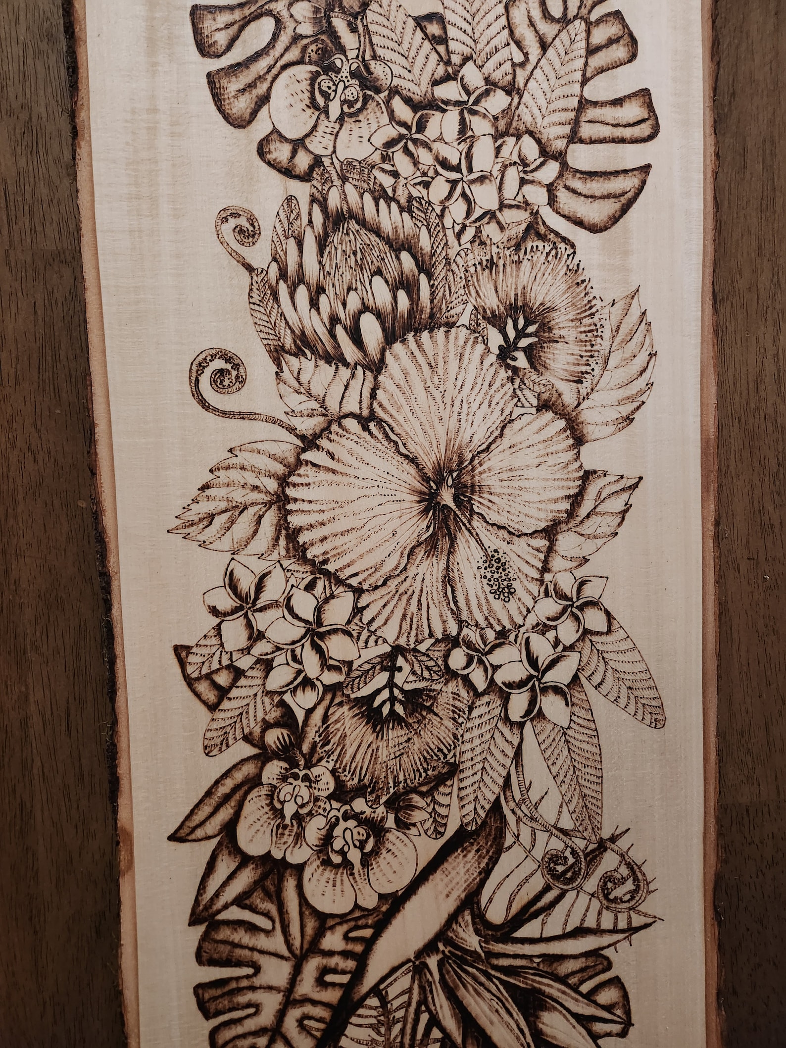 Custom Tropical Flower Wood Burning Wall Decor, Pyrography - Etsy