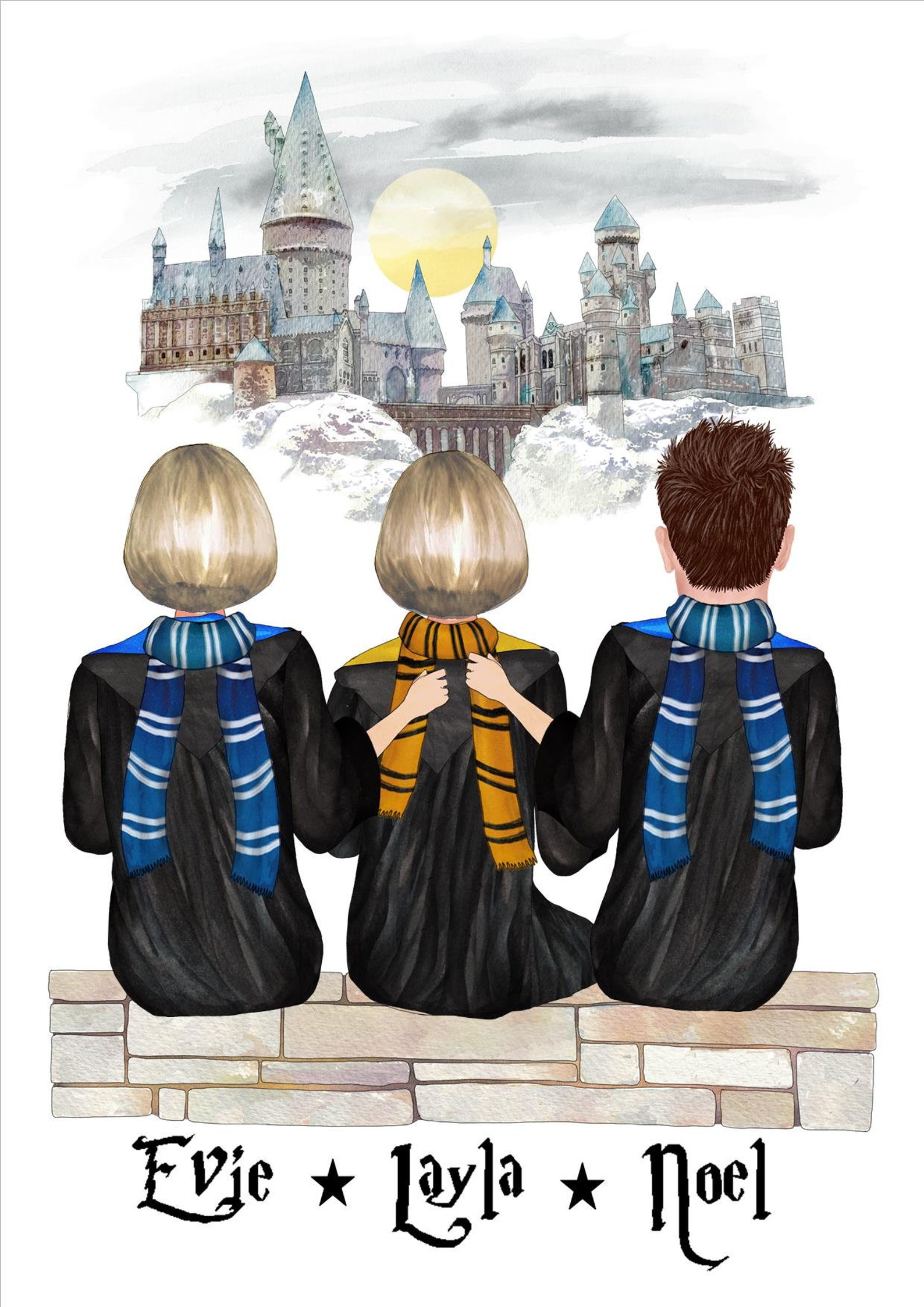 Wizard Friends / Couple / Family Personalised Portrait Print Digital ...