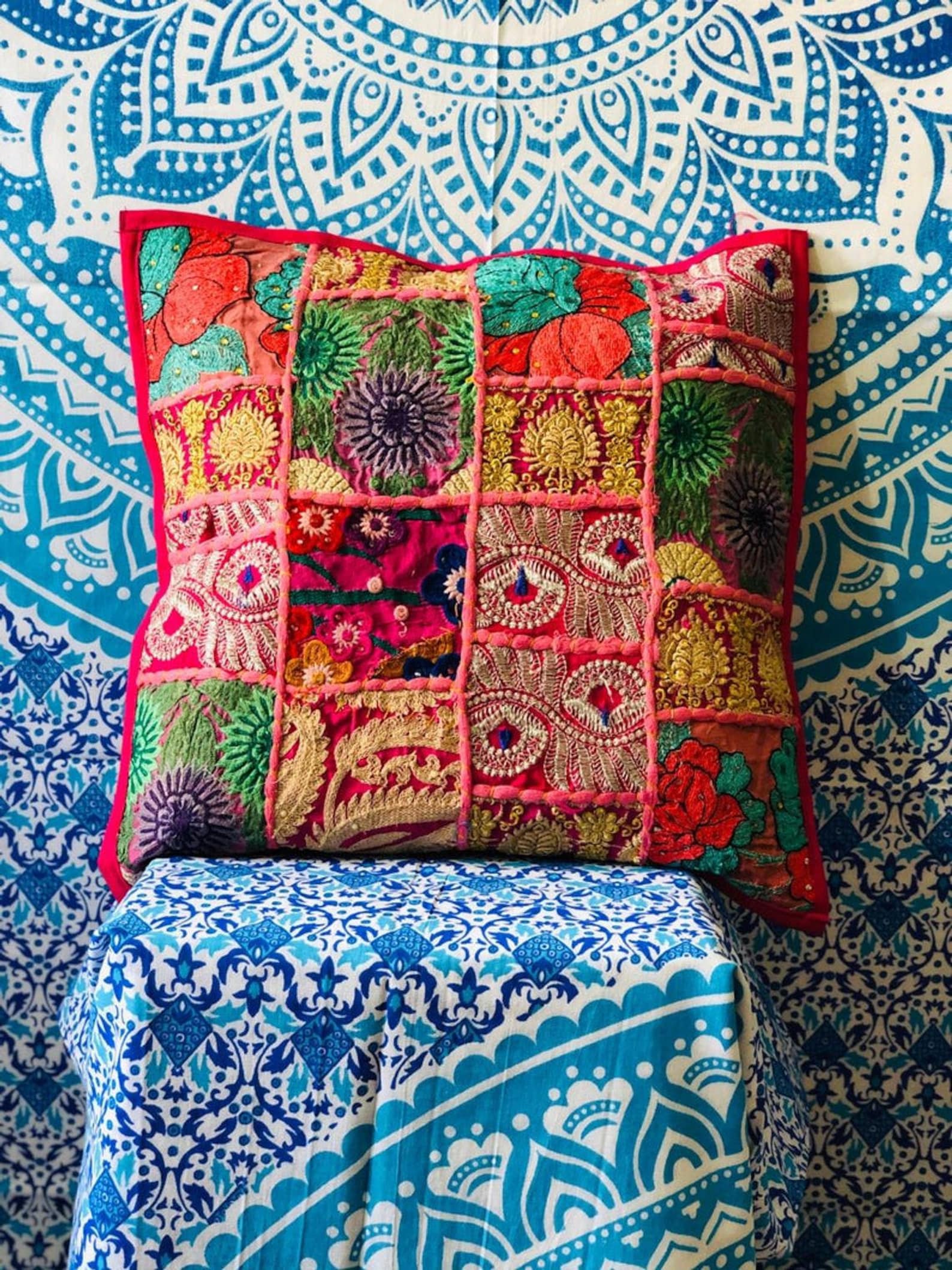 Boho Cushion Cover Indian Pillows Colorful Decorative Etsy India